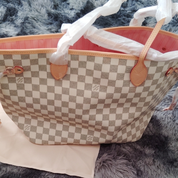 Boutique | Bags | Designer Checkered Tote Bag Cream And Tan | Poshmark